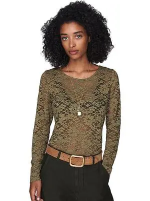 Anthropologie Long-sleeve Lace Crew-neck Top - Lizard