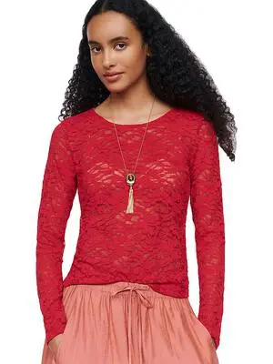 Anthropologie Anthropologie Lace Crewneck Top Red