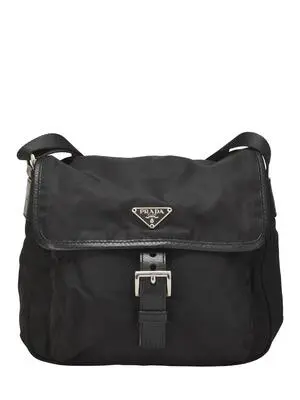 Prada Nylon Buckle Flap Messenger Bag - Black