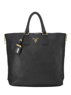 Prada Vitello Daino Side Zip Tote - Black