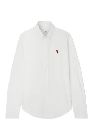 Ami Adc Embroidered Cotton Oxford Shirt - White