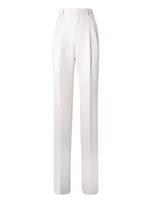 Saint Laurent SAINT LAURENT Pleated Straight-Leg Wool Pants Ivory