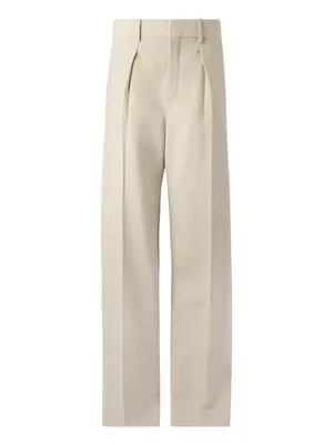 Saint Laurent Pleated Straight-leg Wool Pants - Neutrals