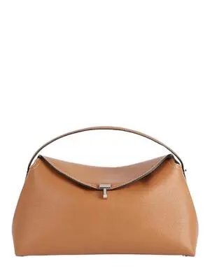 TOTEME T-Lock Grained-Leather Top Handle Bag Tan Grain