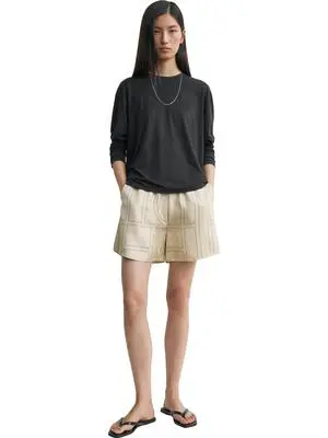 TOTEME Monogram Silk Pajama Shorts Creme