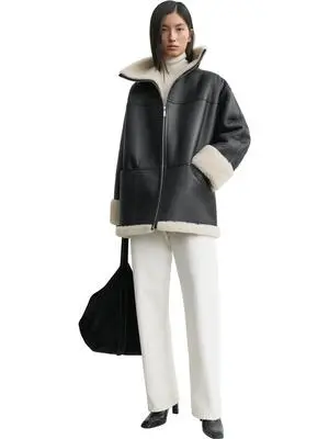 TOTEME Signature Shearling Jacket - Black,off-white