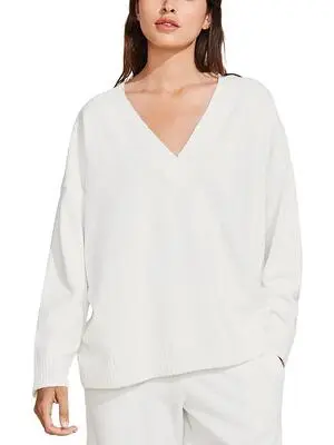 Eberjey Boucle V-neck Sweatshirt - Ivory