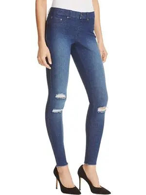 Hue Ripped Knee Denim Leggings Ink Wash