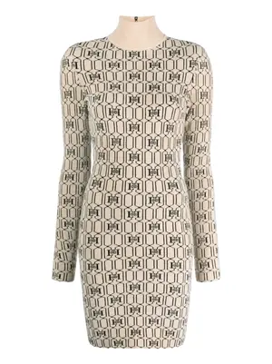 Elisabetta Franchi Mongram-intarsia Knitted Minidress - Neutrals