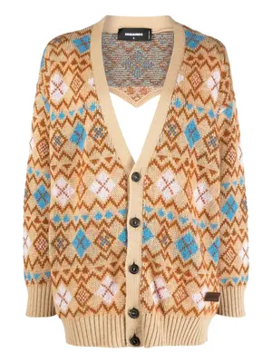 Dsquared2 Geometric-print Wool Cardigan - Neutrals