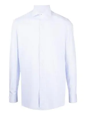 LUIGI BORRELLI Striped Long-sleeve Cotton Shirt - Blue