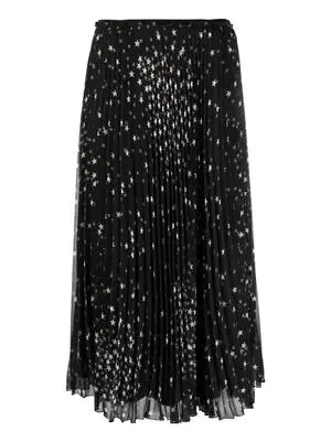 Red Valentino Cosmostar-print Pleated Midi Skirt - Black