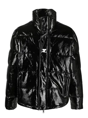 COURREGES Logo-patch Vinyl Puffer Jacket - Black