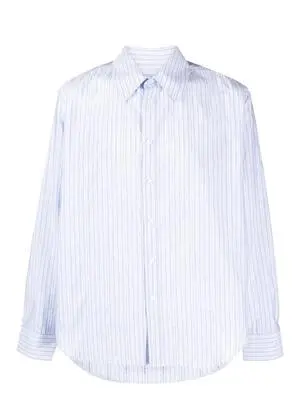 Martine Rose Striped Logo-print Cotton Shirt - Blue