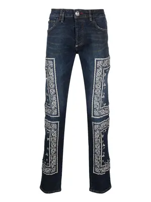 Philipp Plein Paisley-embroidered Straight-leg Jeans - Blue
