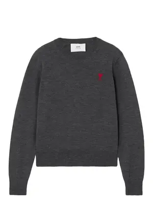 AMI Paris AMI PARIS + Net Sustain Adc Embroidered Merino Wool Sweater Gray