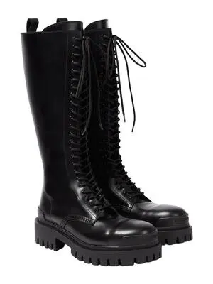 Balenciaga Leather Lace-up Boots - Black