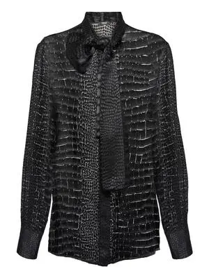 Versace Tie-neck Devoré Shirt - Black