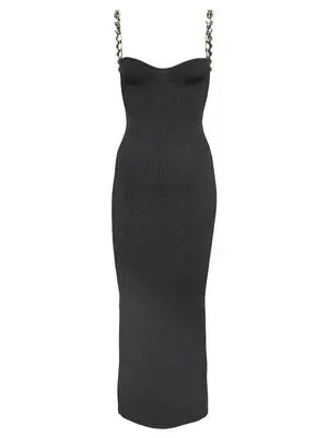 Galvan Globe Chain Wave Ribbed-knit Midi Dress - Black