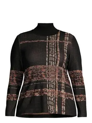 MING WANG Plaid Jacquard Knit Turtleneck Tunic