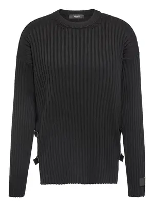 Versace Leather-trimmed Knit Wool Sweater - Black