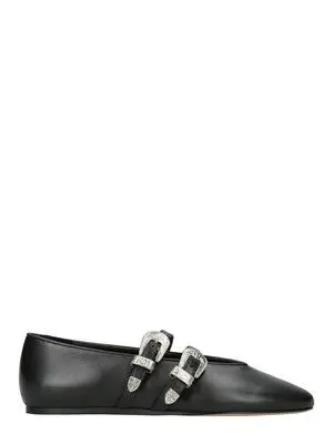 Le Monde Beryl Leather Buckle Claudia Ballet Flats Black