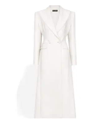 Dolce & Gabbana Long Double-breasted Wool Cady Coat - White
