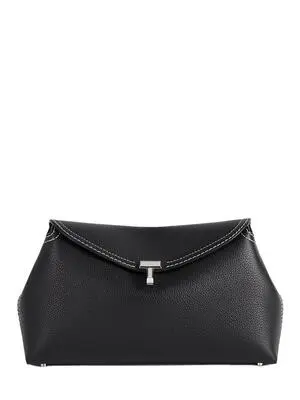 TOTEME T-lock Grained-leather Clutch - Black Grain