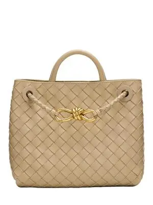 Bottega Veneta Bottega Veneta Small Andiamo Intrecciato Leather Top-Handle Bag Ecru