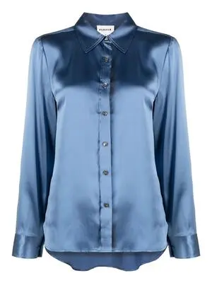 P.a.r.o.s.h Pointed-collar Long-sleeve Silk Shirt - Blue