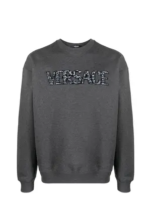 Versace Logo-patch Cotton Sweatshirt - Grey