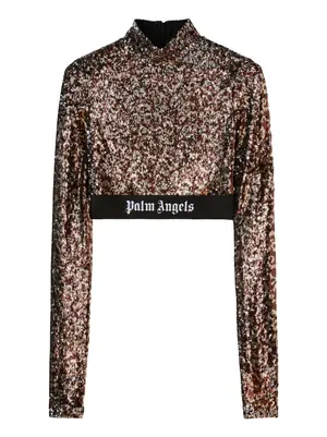Palm Angels Logo-strap Sequin Cropped Top - Brown