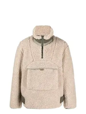 Sacai Faux-shearling Zip-pocket Sweatshirt - Neutrals