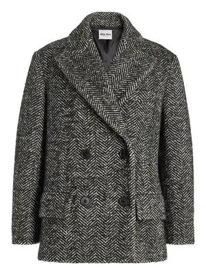 Miu Miu Chevron Double-breasted Wool-blend Jacket - Grey