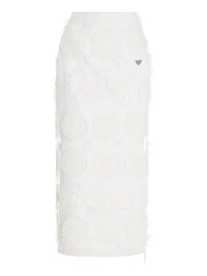 Prada Duchesse Embroidered Silk Midi Skirt - White