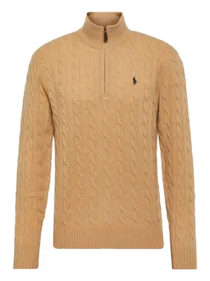 Polo Ralph Lauren Cable-Knit Wool And Cashmere Half-Zip Sweater Beige