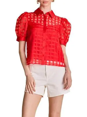 English Factory Puff Sleeve Organza Top - Red