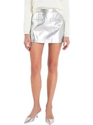 English Factory English Factory Faux Leather Skort Silver
