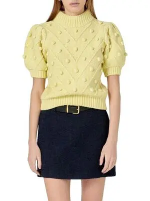 English Factory Pompom Puff-sleeve Sweater - Butter Yellow