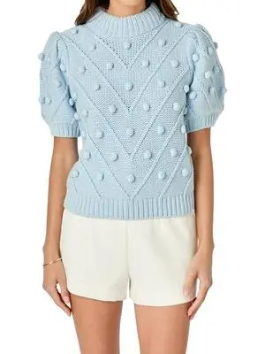 English Factory Pompom Puff-sleeve Sweater - Powder Blue