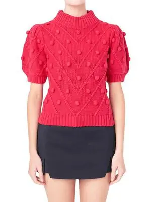 English Factory English Factory Pompom Puff-Sleeve Sweater Red