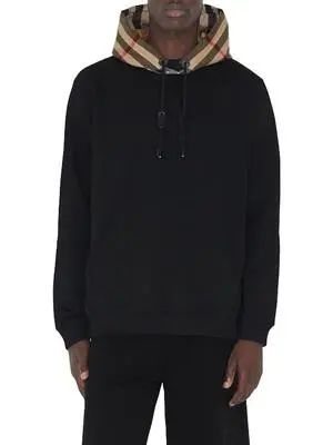 Burberry Check Cotton Hoodie - Black