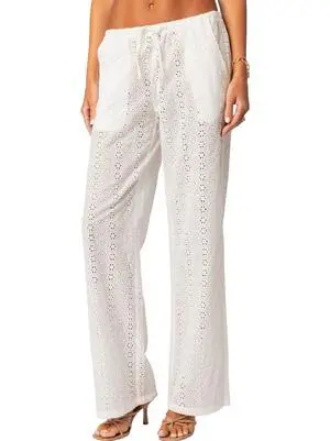 EDIKTED Eyelet Cotton Pants - White