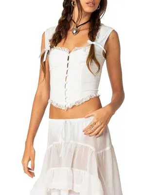 EDIKTED Lace Trim Sweetheart Corset Top - White