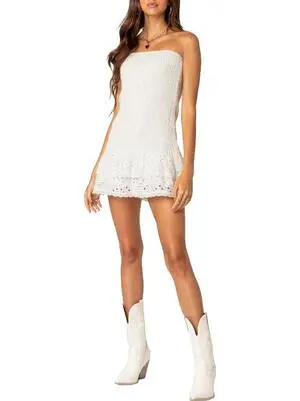 EDIKTED Livia Strapless Cotton Eyelet Minidress - White