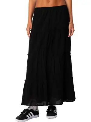 EDIKTED Tiered Cotton Maxi Skirt - Black