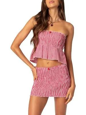 EDIKTED EDIKTED Gingham Smocked Tube Top