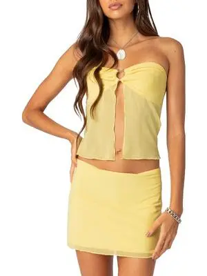 EDIKTED Cyrene Semi-sheer Crop Top - Yellow