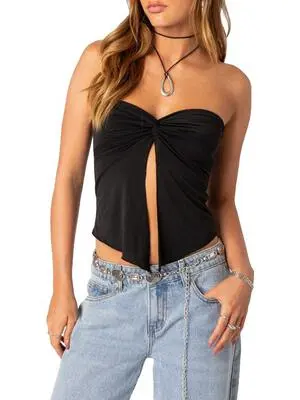 EDIKTED Twist Split Front Tube Top - Black