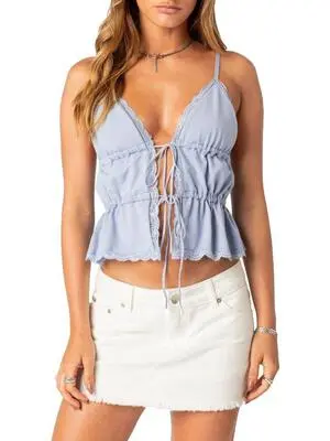 EDIKTED Candace Tie Front Tank Top - Blue